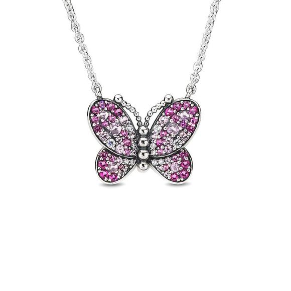 Pandora | Jewelry | Pandora Silver Cz Dazzling Pink Butterfly Necklace ...